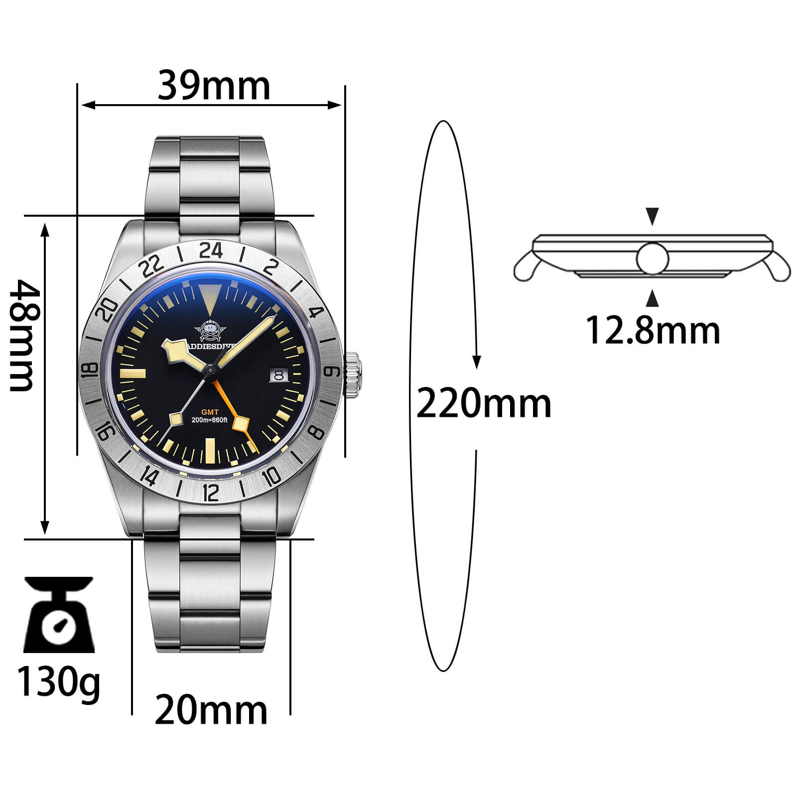 ★Weekly Deal★ADDIESDIVE 39mm BB GMT Quartz Watch RONDA515 Movement（AD2 ...
