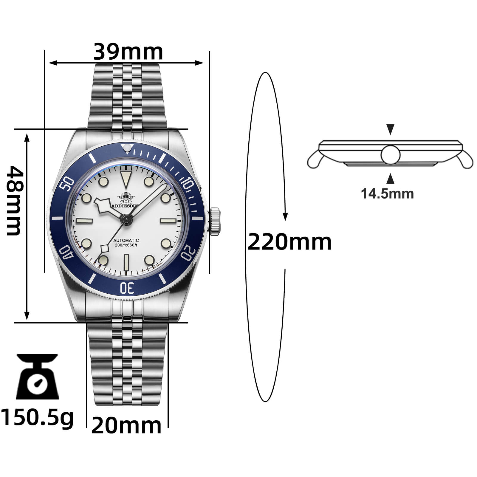 ★Limited Offer★ADDIESDIVE 39mm BB58 Automatic Watch AD2043 ...