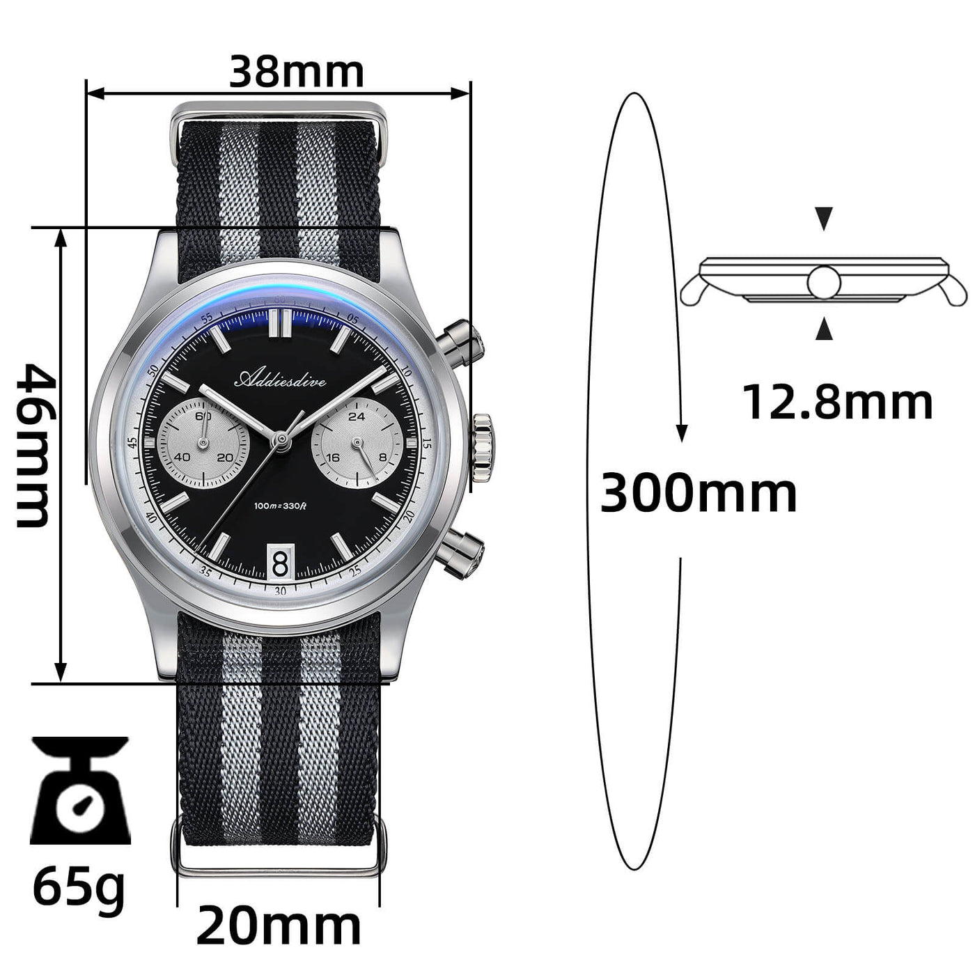 ★Flash Sale★ADDIESDIVE 38mm VK64 Chronograph Watch AD2095