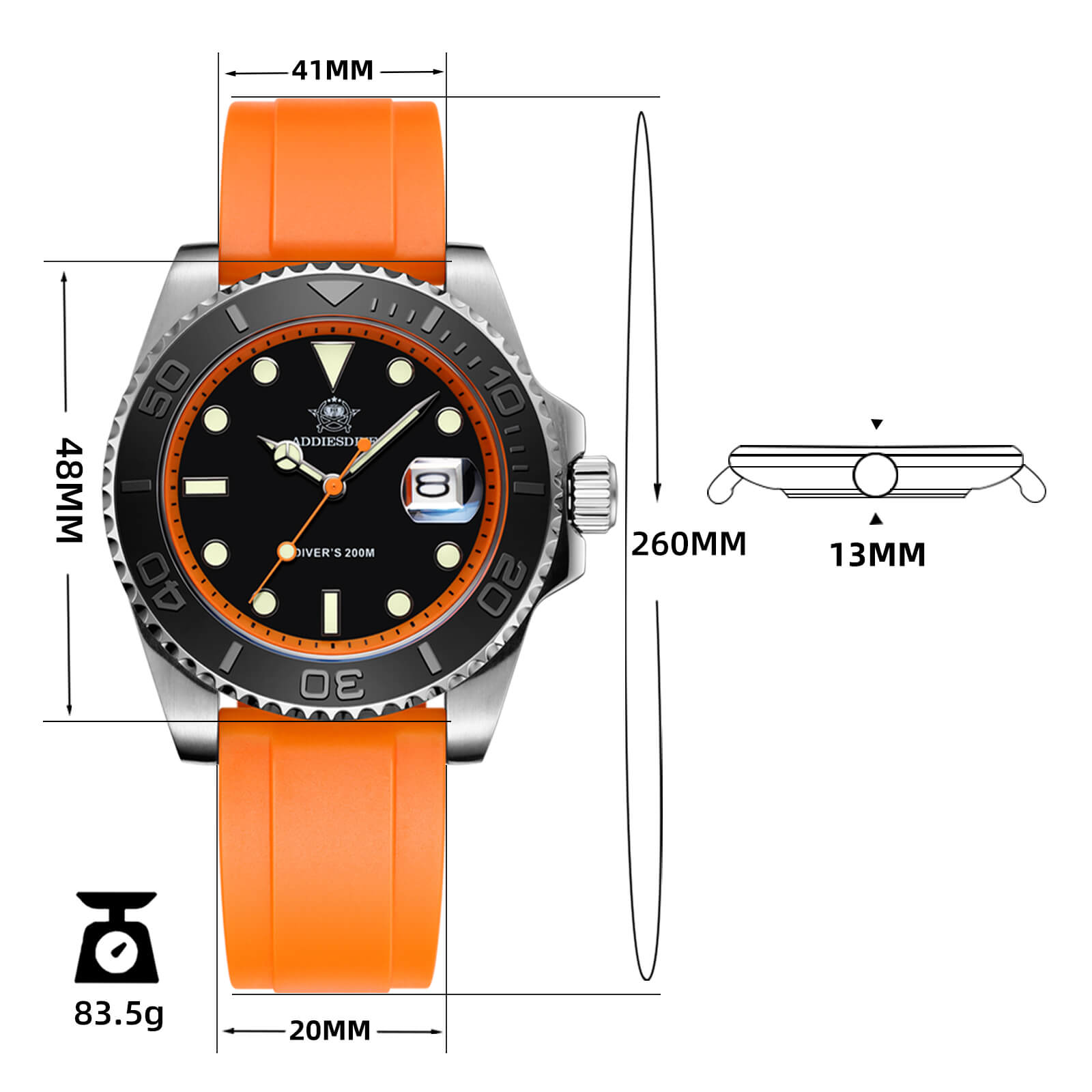 ADDIESDIVE 41mm Sports Quartz Watch Waterproof 200M (AD2040 ...