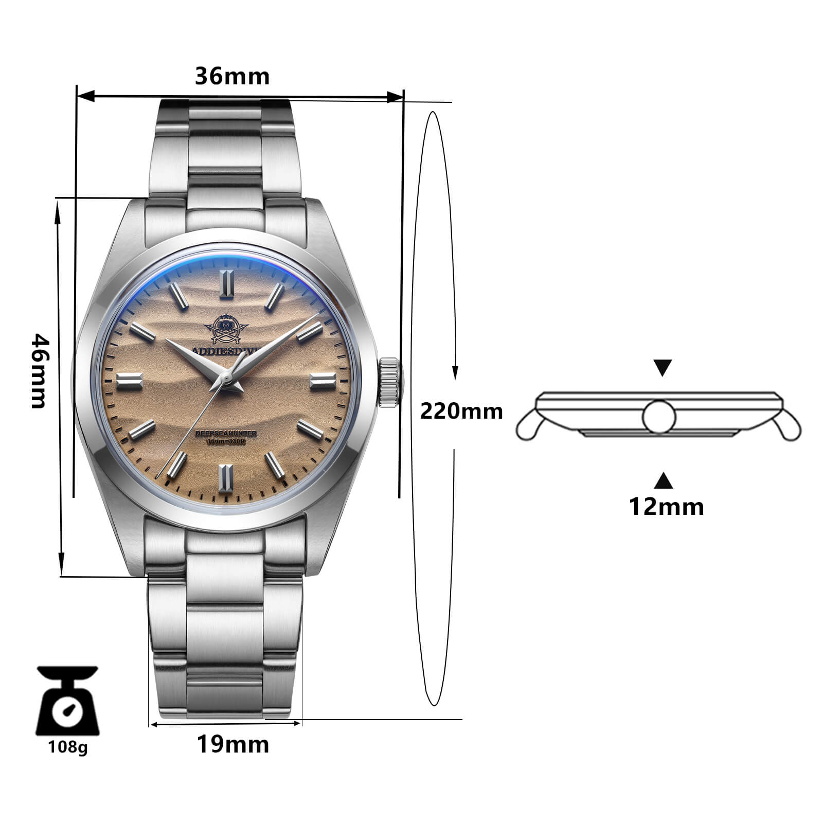 ★Flash Sale★ADDIESDIVE 36mm Quartz Watch VH31 Movement （AD2030 ...