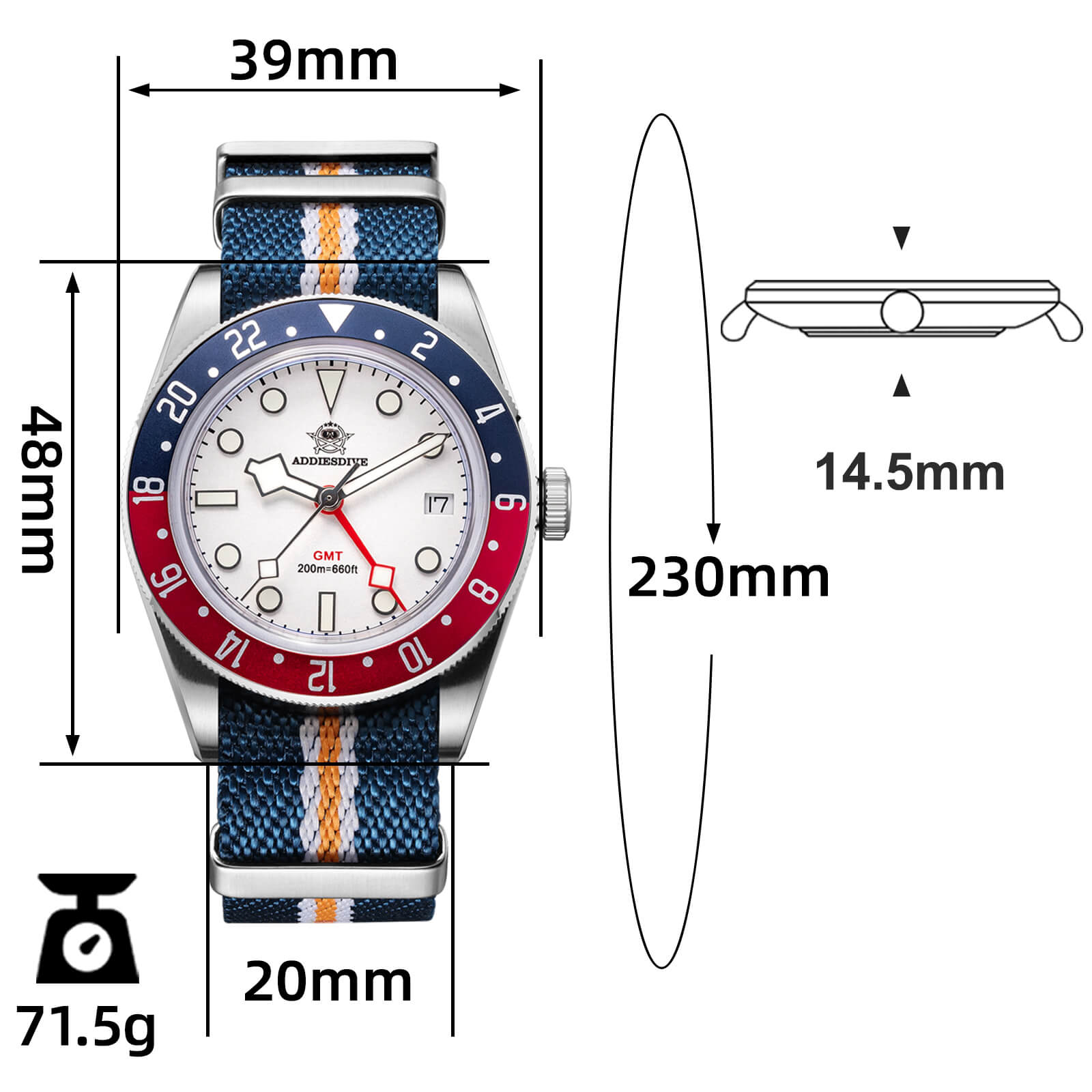 ★Weekly Deal★ADDIESDIVE 39mm BB58 GMT Quartz Watch AD2044 ...