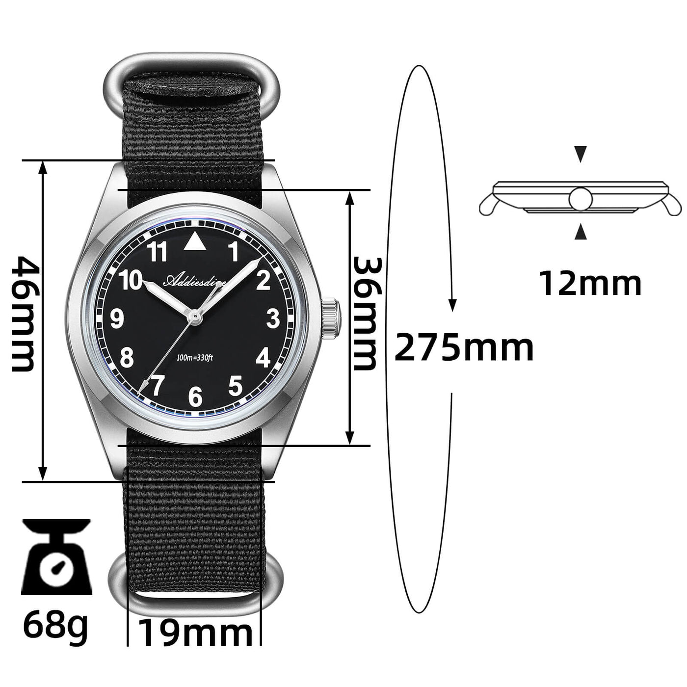 ★Summer Sale★ADDIESDIVE 36mm VH31 Retro Pilot Field Watch AD2079