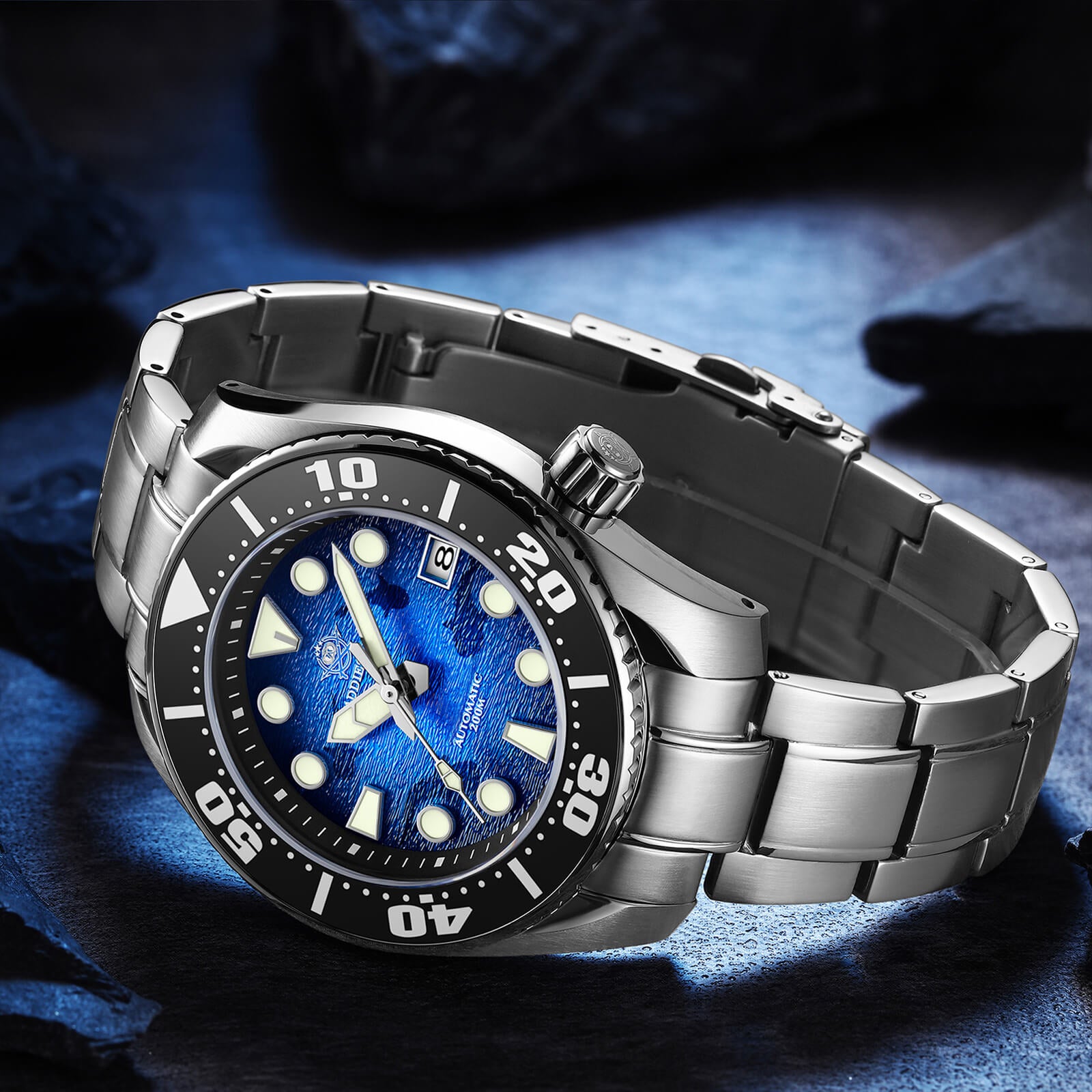 ADDIESDIVE 44.5mm Diver Watch for Men Unique Blue Dial 200M (AD2102 ...