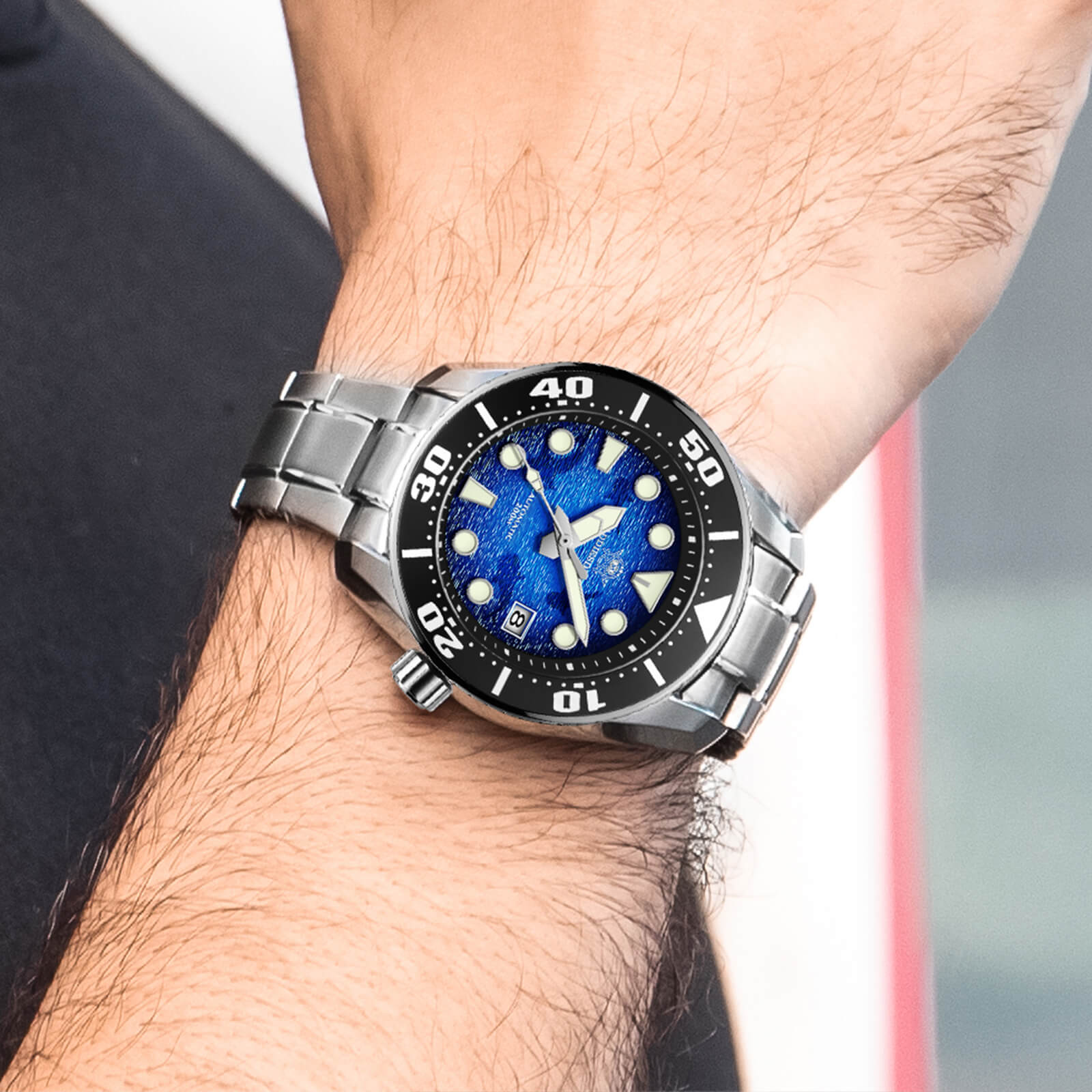ADDIESDIVE 44.5mm Diver Watch for Men Unique Blue Dial 200M (AD2102 ...