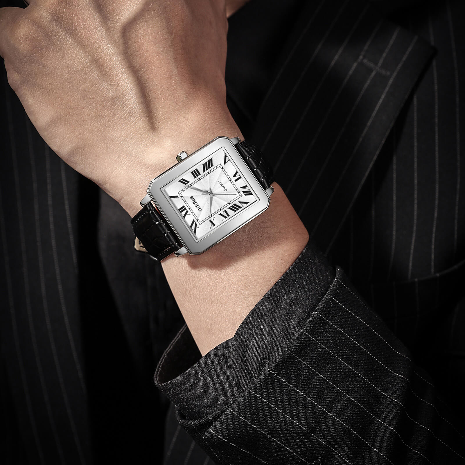 ADDIES Men's Quartz Analog Watch with Square Dial Leather Strap（MY-RM0 ...
