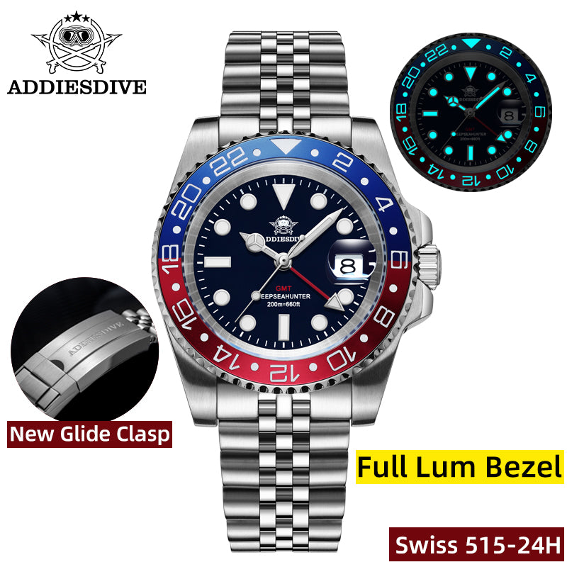 ADDIESDIVE Water Ghost Luxury Dive Watch GMT Quartz Watch AD2050-with ...
