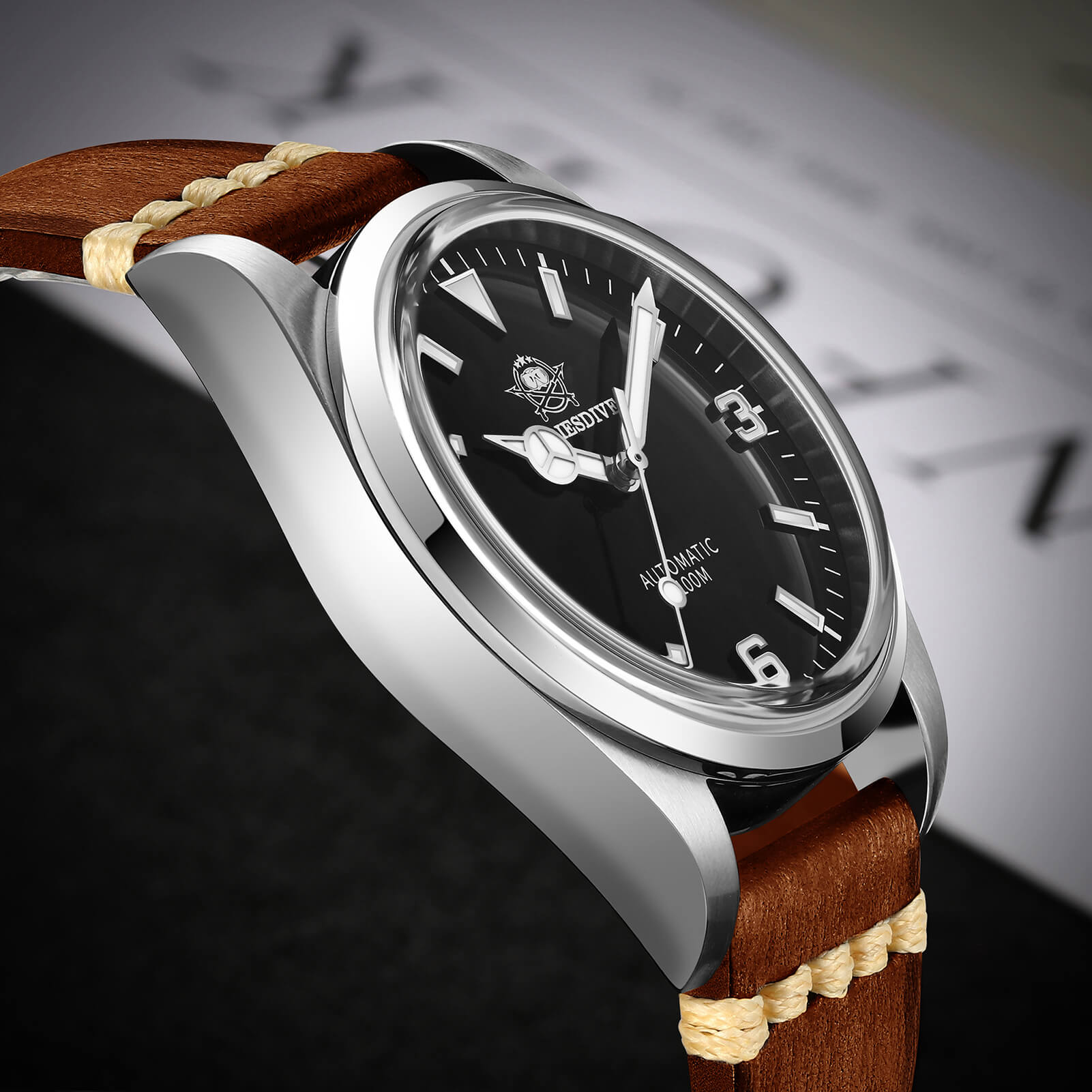 ADDIESDIVE 38mm Automatic Watch 100M (AD2112-leather strap ...