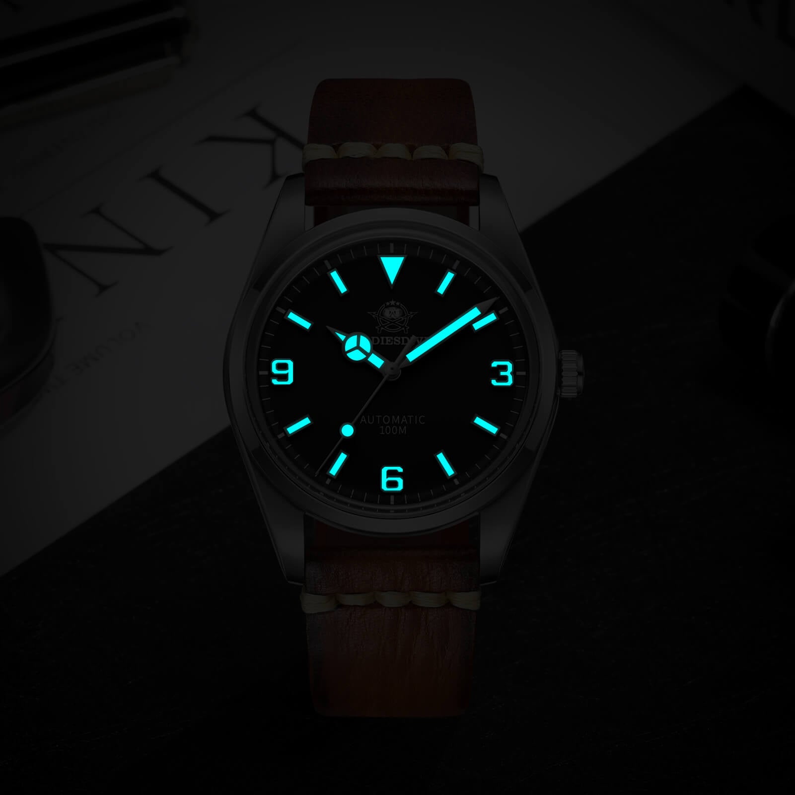 ADDIESDIVE 38mm Automatic Watch 100M (AD2112-leather strap ...