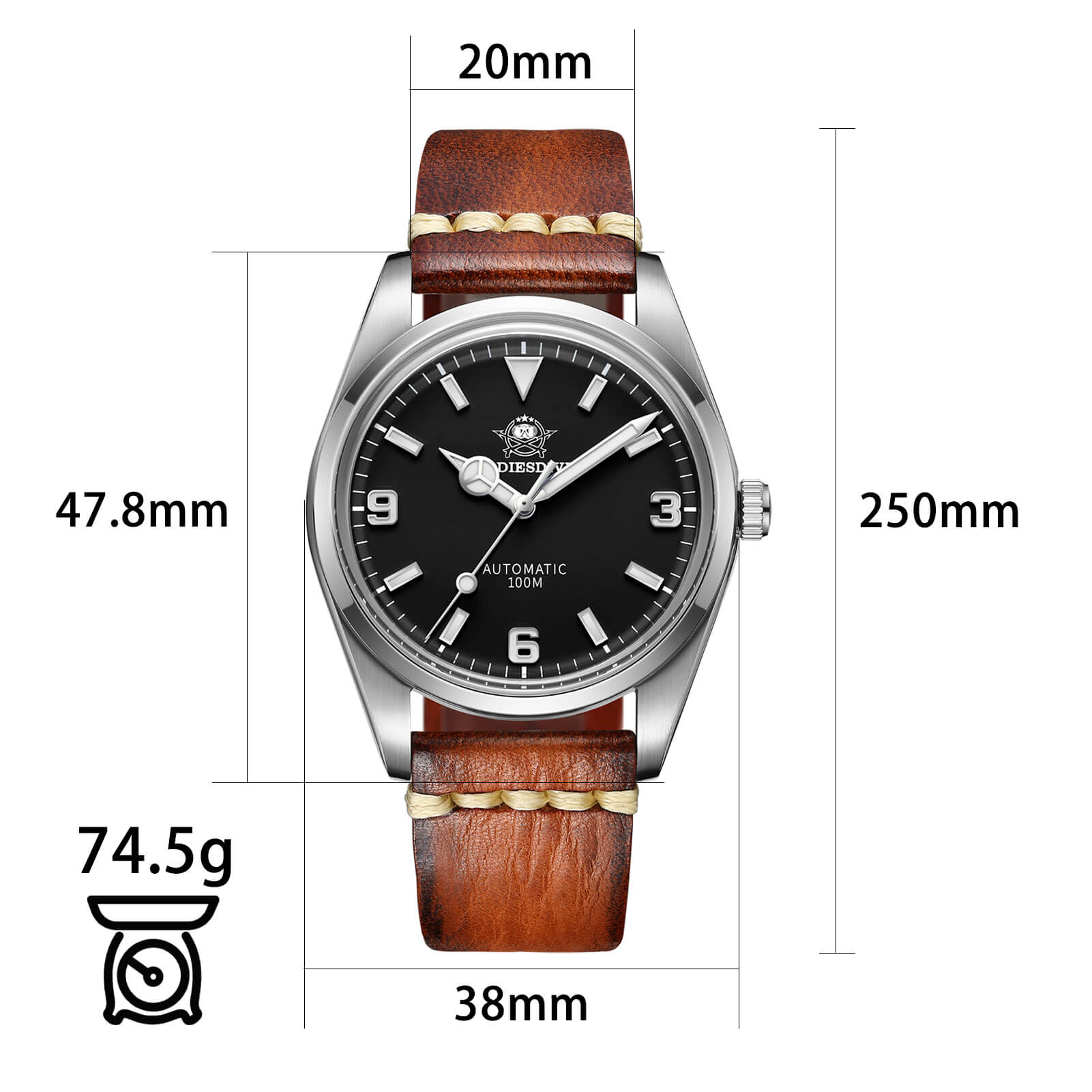 ADDIESDIVE 38mm Automatic Watch 100M (AD2112-leather strap ...