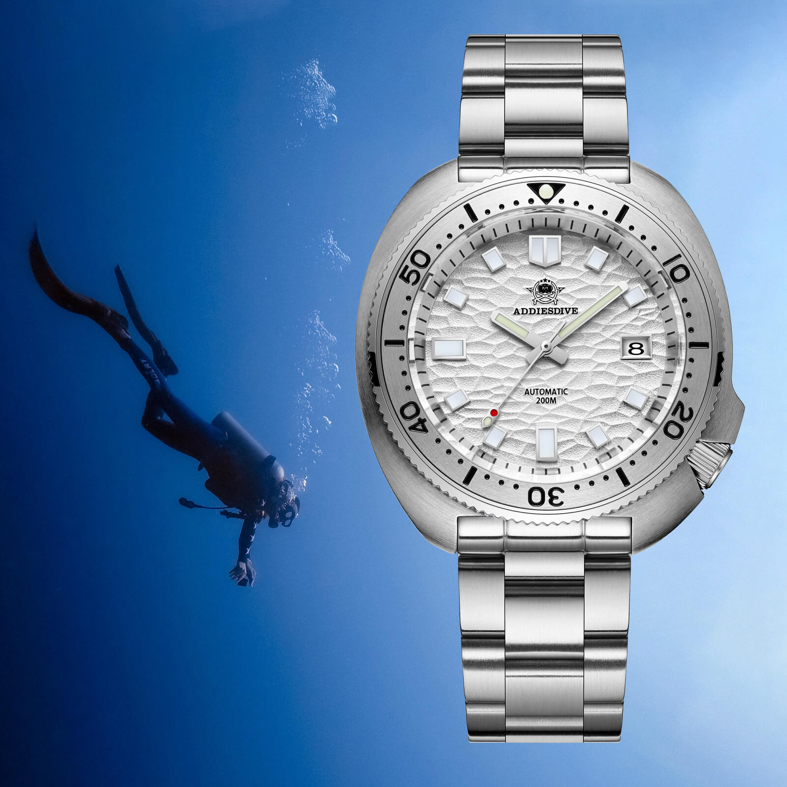 ★Flash Sale★ADDIESDIVE®Turtle White Automatic Dive Watch 1970 Captain ...