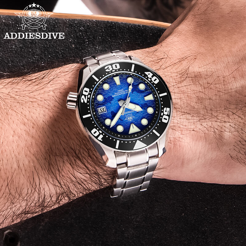 ★Weekly Deal★ADDIESDIVE 44.5mm Diver Watch for Men Unique Blue Dial 20 ...