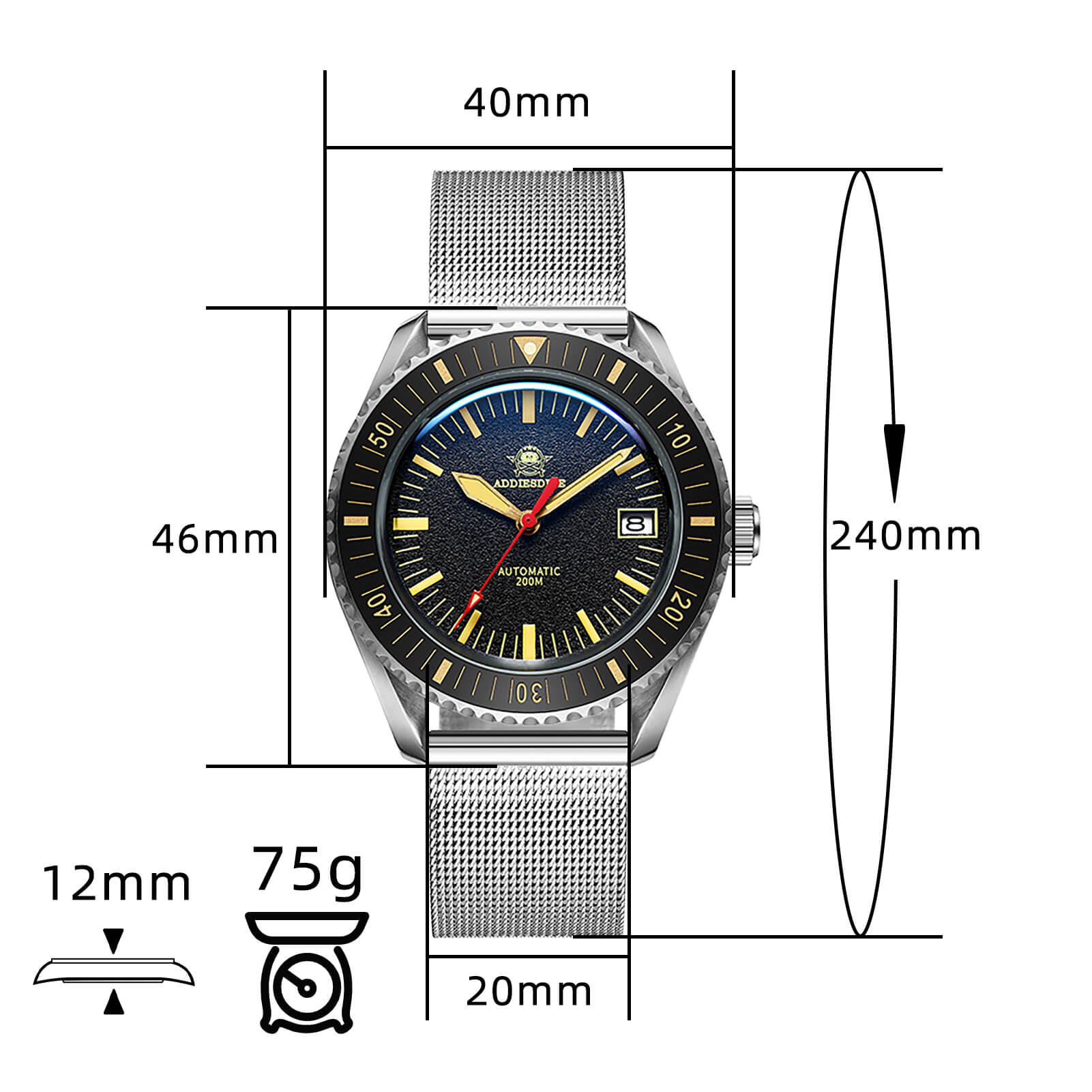 ADDIESDIVE Men's Automatic Diving Watch Fashion Mesh Stainless Steel 2 ...